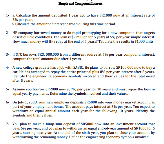 Solved Simple and Compound Interest 1- a. Calculate the | Chegg.com
