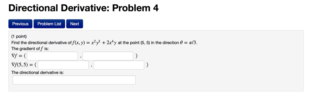Solved Directional Derivative: Problem 4 Previous Problem | Chegg.com