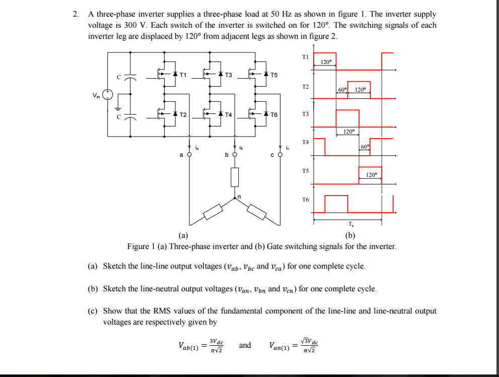 Solved 2. A three-phase inverter supplies a three-phase load | Chegg.com
