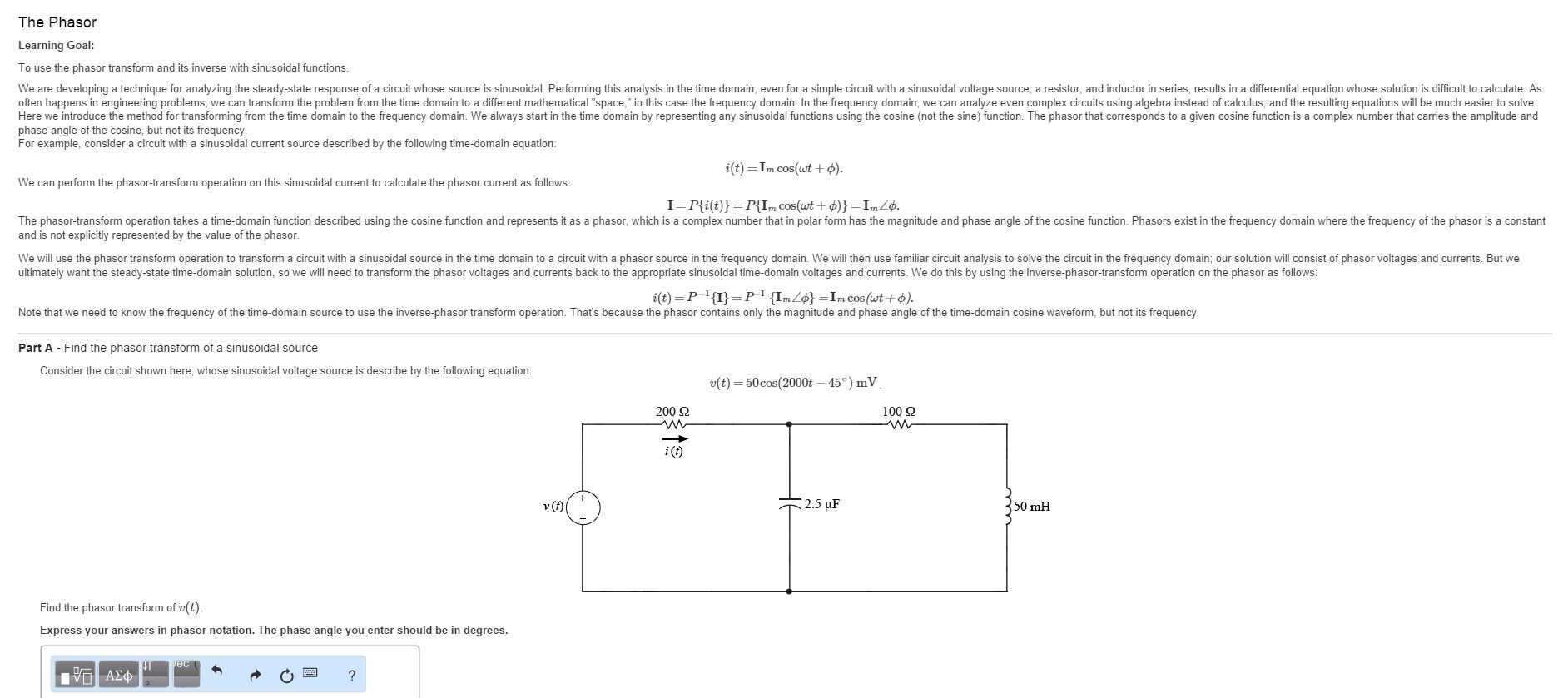 Solved The Phasor Learning Goal To Use The Phasor Transform 