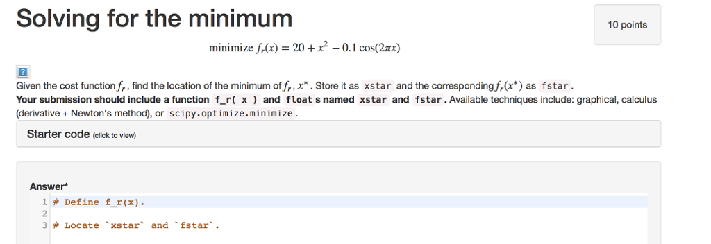 Solved Solving for the minimum 10 points minimize f(x) = 20 | Chegg.com