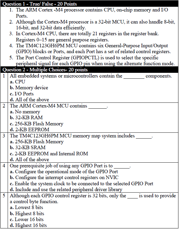 Solved Question 1 - True False -20 Points 1. The ARM Cortex | Chegg.com
