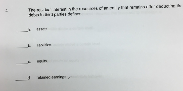 Solved The residual interest in the resources of an entity | Chegg.com