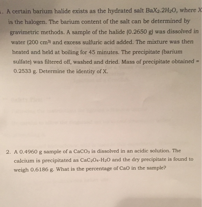 Solved A certain barium halide exists as the hydrated salt | Chegg.com