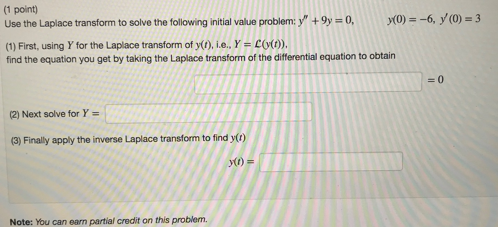 Solved (1 point) Use the Laplace transform to solve the | Chegg.com