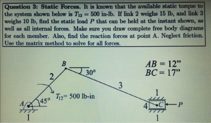 Question 3: Static Forces. It is known that the | Chegg.com