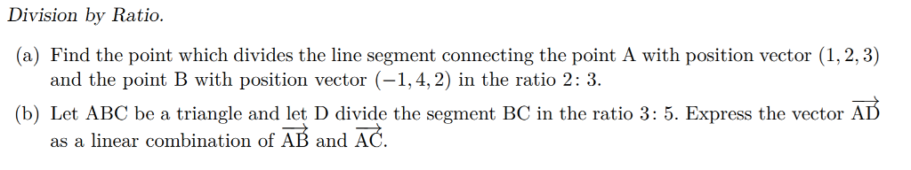 Solved Division by Ratio. (a) Find the point which divides | Chegg.com