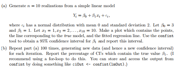 Solved (a) Generate n 10 realizations from a simple linear | Chegg.com