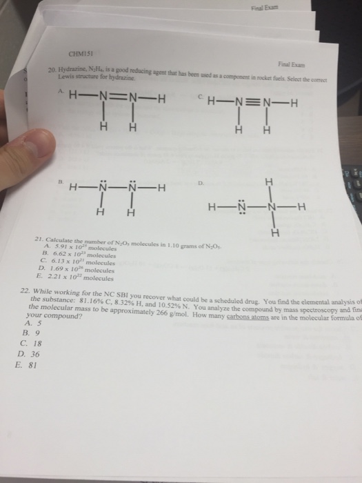 Solved Hydrazine, N_2H_6 is a good reducing agent that has | Chegg.com