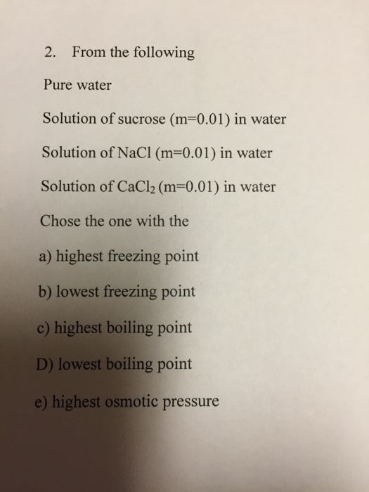 Solved From the following Pure water Solution of sucrose | Chegg.com
