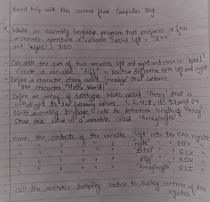 Write an assembly language program that performs a | Chegg.com