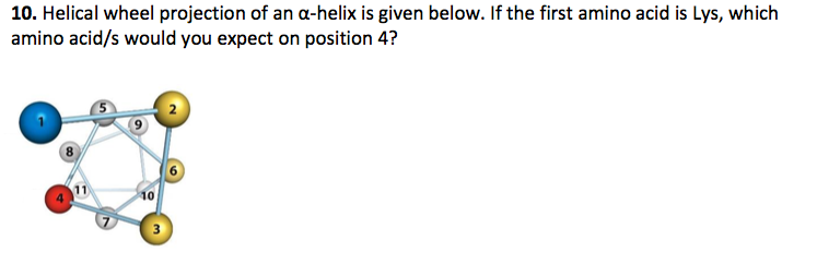 Solved 10. Helical wheel projection of an α-helix is given | Chegg.com