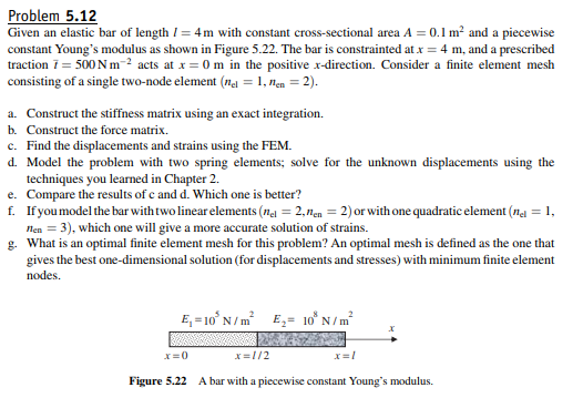 Solved Problem 5.12 Given an elastic bar of length l = 4 m | Chegg.com