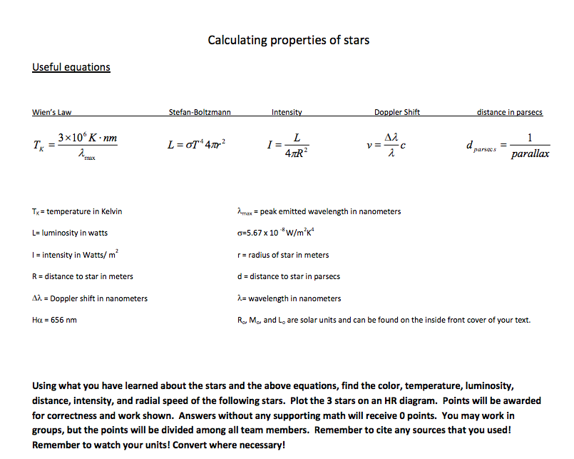 Solved Calculating properties of stars Useful equations | Chegg.com
