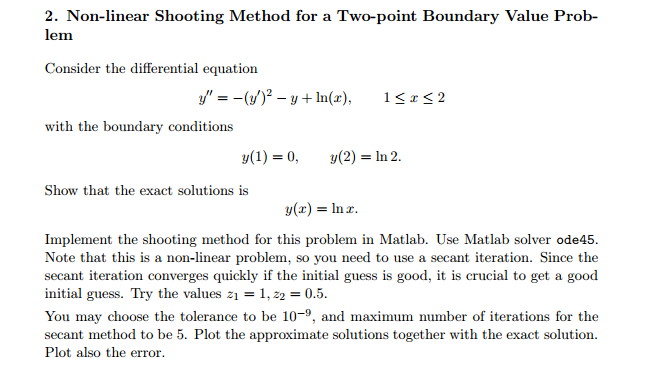 Solved Non Linear Shooting Method For A Two Point Boundary