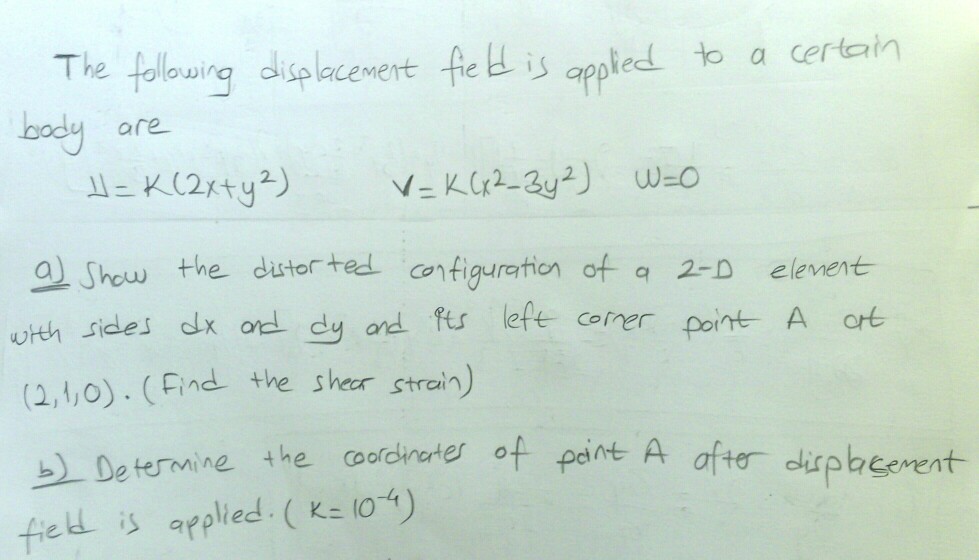 Solved The following displacement field is applied to a | Chegg.com