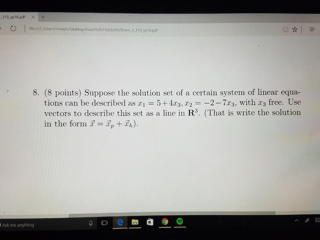 Solved Suppose the solution set of a certain system of | Chegg.com