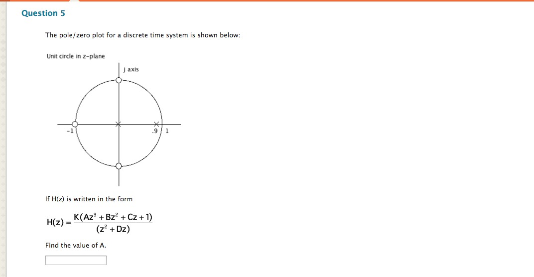 Solved Question 5 The pole/zero plot for a discrete time | Chegg.com