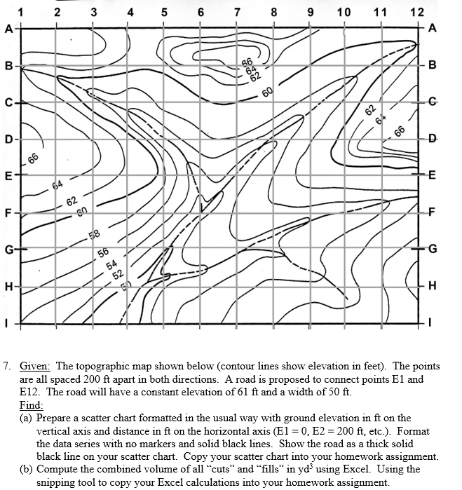 Solved 9 10 1112 62 7. Given: The topographic map shown | Chegg.com