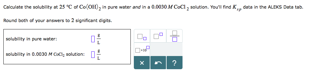 Solved Calculate the solubility at 25 °C of Co(OH)2 in pure | Chegg.com