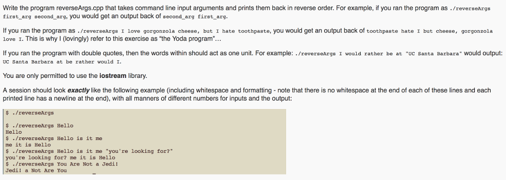 Solved Write the program reverseArgs.cpp that takes command | Chegg.com