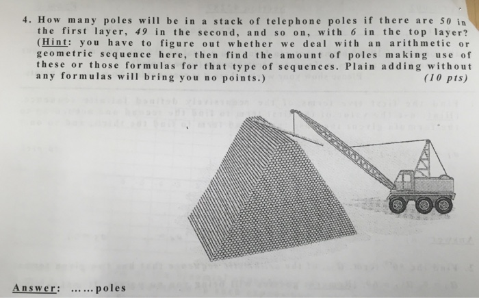 Solved How many poles will be in a stack of telephone poles | Chegg.com