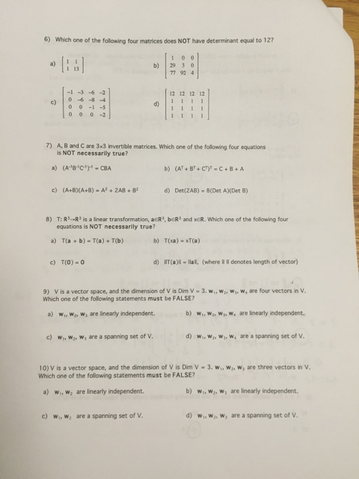 Solved Which one of the following four matrices does NOT | Chegg.com