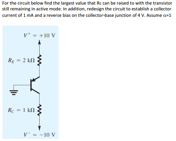 Solved For the circuit below find the largest value that Rc | Chegg.com
