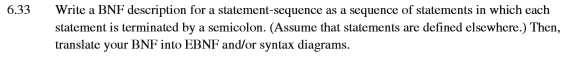 Solved Write a BNF description for a statement-sequence as a | Chegg.com