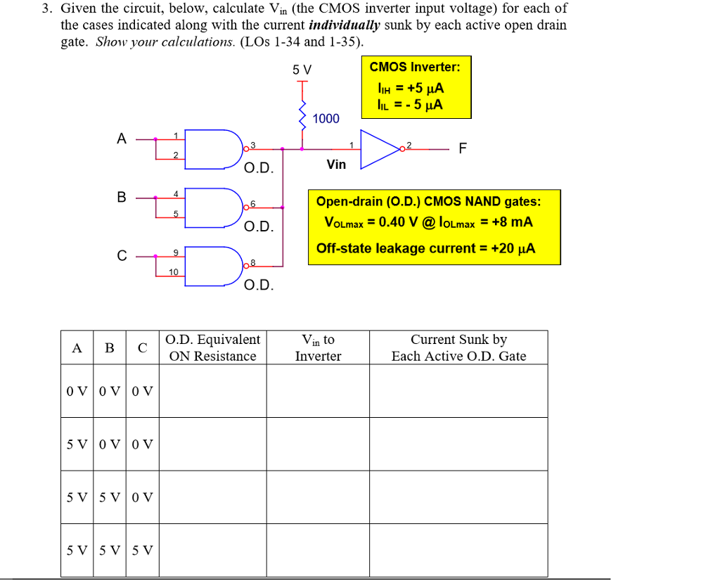 Solved 3. Given the circuit, below, calculate Vin (the CMOS | Chegg.com