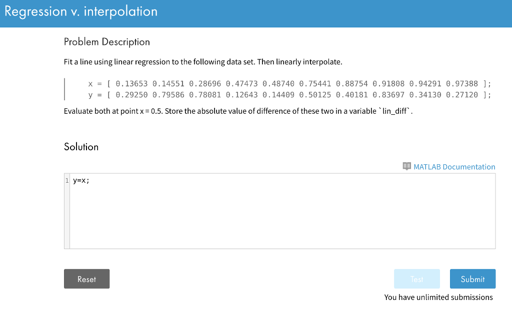 Solved Regression v. interpolation Problem Description Fit a | Chegg.com
