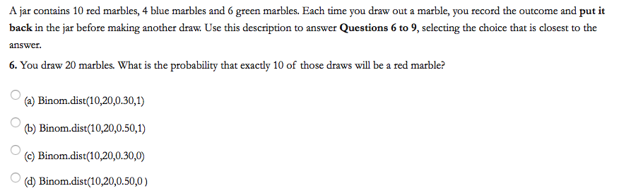 Solved A jar contains 10 red marbles, 4 blue marbles and 6 | Chegg.com