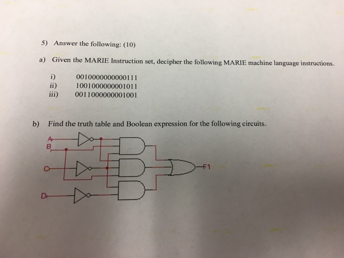 Solved Given the MARIE Instruction set, decipher the | Chegg.com