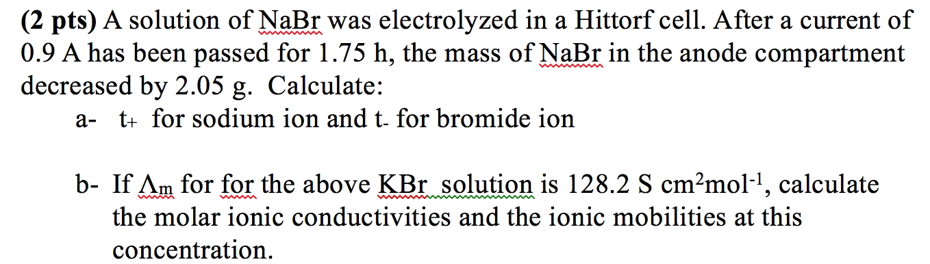 Solved A solution of NaBr was electrolyzed in a Hittorf | Chegg.com