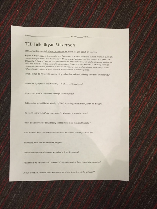 Solved SectionDe TED Talk: Bryan Stevenson Bryan A. | Chegg.com