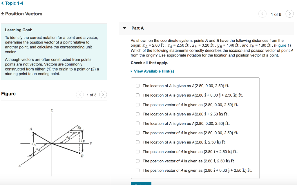 Solved Topic 1-4 t Position Vectors 1 of 6 (> Part A | Chegg.com
