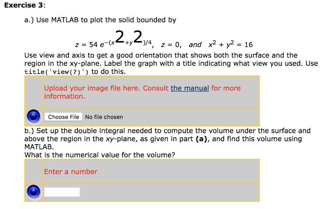 Solved Exercise 3: a.) Use MATLAB to plot the solid bounded | Chegg.com