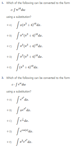 Solved Substitution integrals. Please help and | Chegg.com