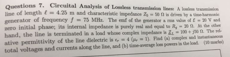 Solved Circuital Analysis of Lossless transmission lines: A | Chegg.com