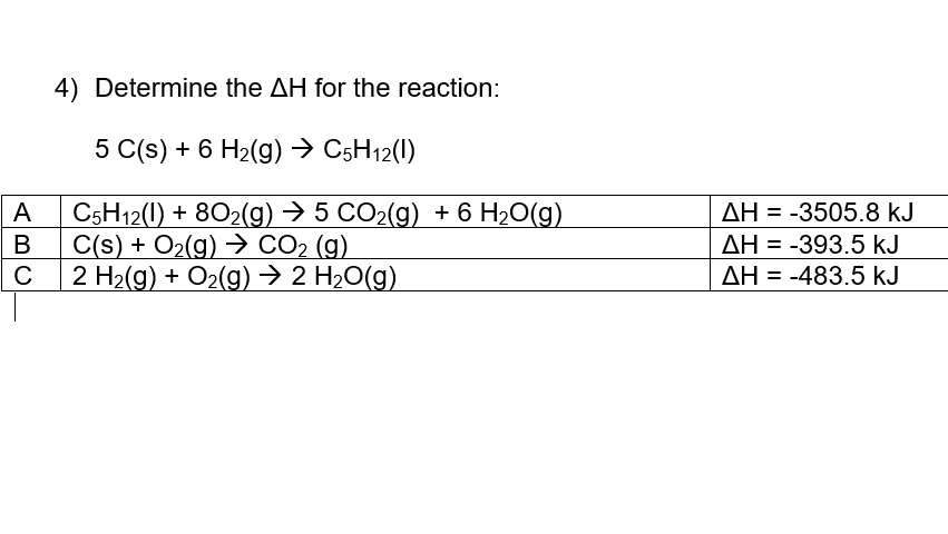Solved Determine the delta H for the reaction: 5 C(s) + 6 | Chegg.com
