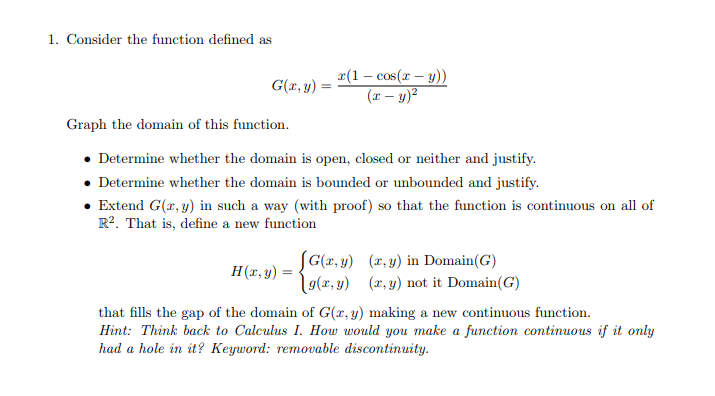 Solved 1. Consider the function defined as Gi,) ( -y)2 Graph | Chegg.com