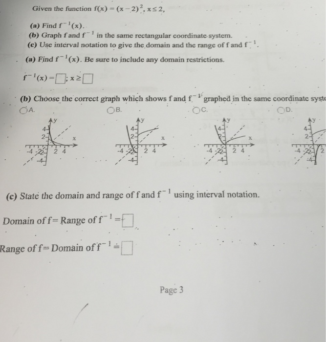 Solved Choose the correct graph which shows f and f^-1 | Chegg.com
