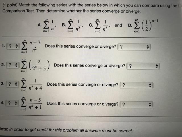 Solved (1 point) Match the following series with the series | Chegg.com