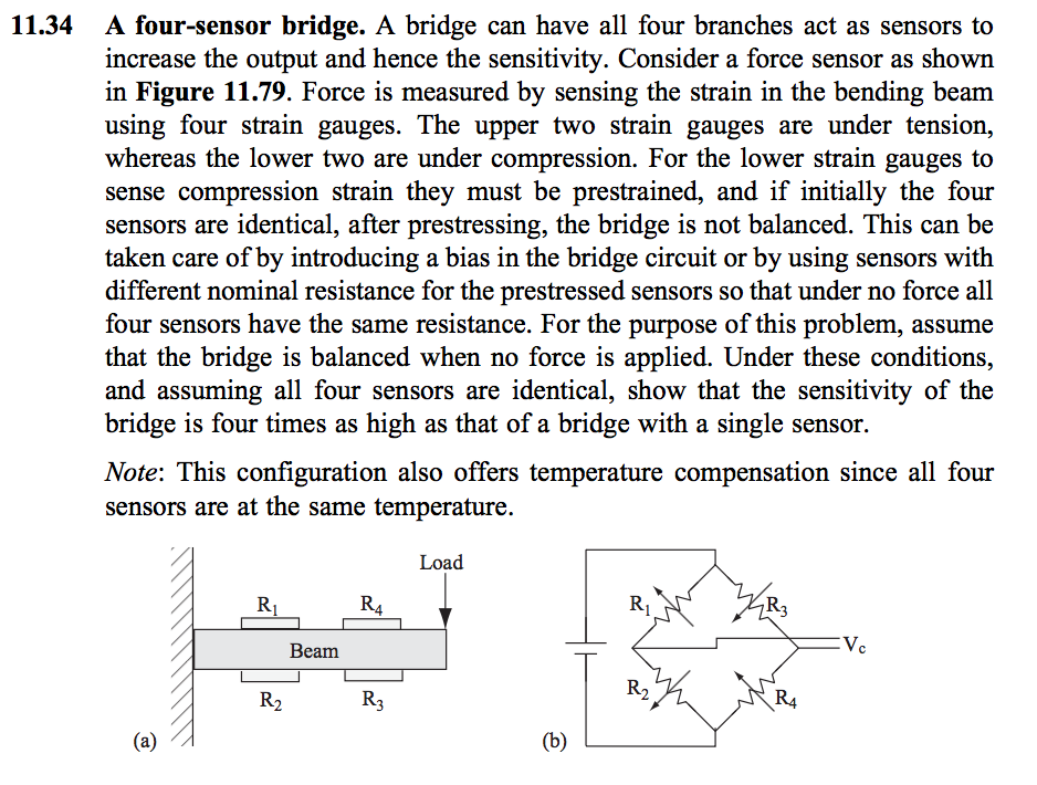 Solved 11.34 A four-sensor bridge. A bridge can have all | Chegg.com