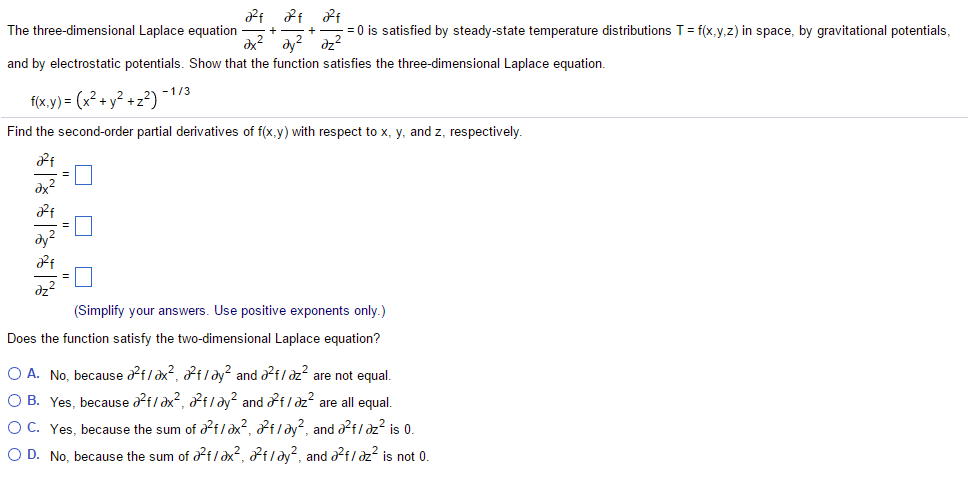 Solved The three-dimensional Laplace equation partial | Chegg.com