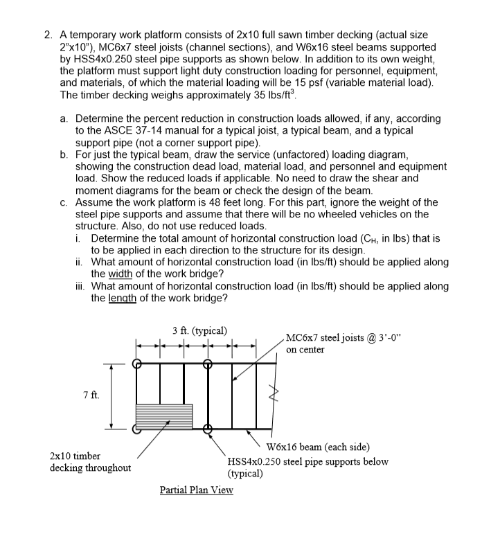 2. A temporary work platform consists of 2x10 full | Chegg.com