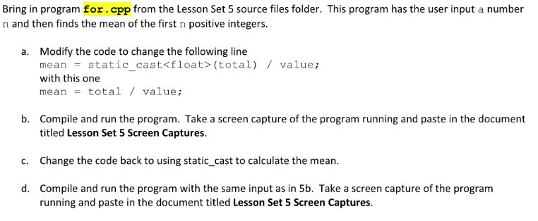 Solved Bring in program for. cpp from the Lesson Set 5 | Chegg.com