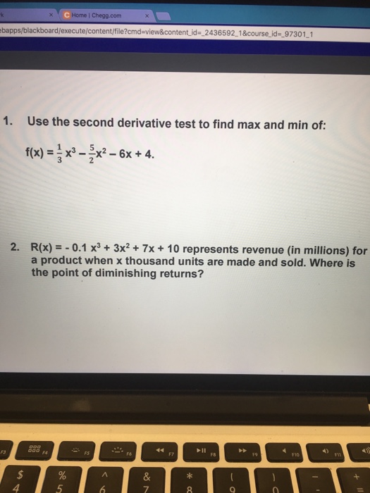 Solved Use the second derivative test to find max and min | Chegg.com