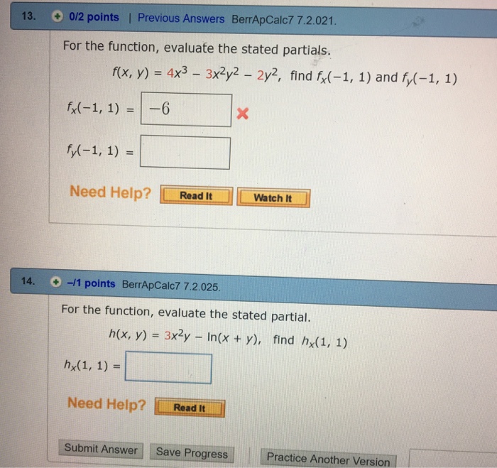Solved For the function, evaluate the stated partials. f(x, | Chegg.com