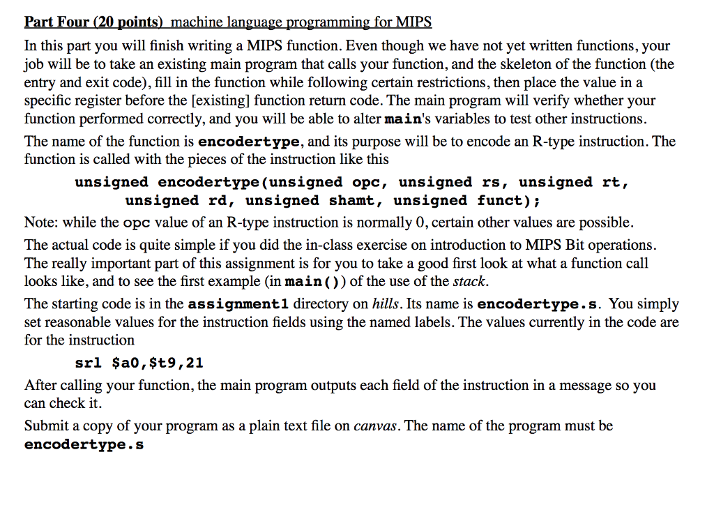 In This Part You Will Finish Writing A Mips Function